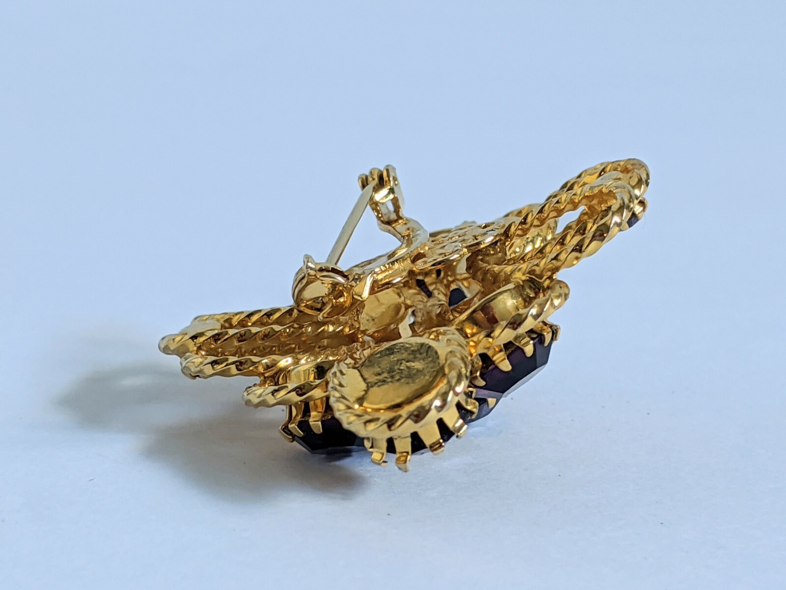 VTG UNSIGNED PURPLE Rhinestone LAYERED BROOCH PIN Gold Tone | eBay