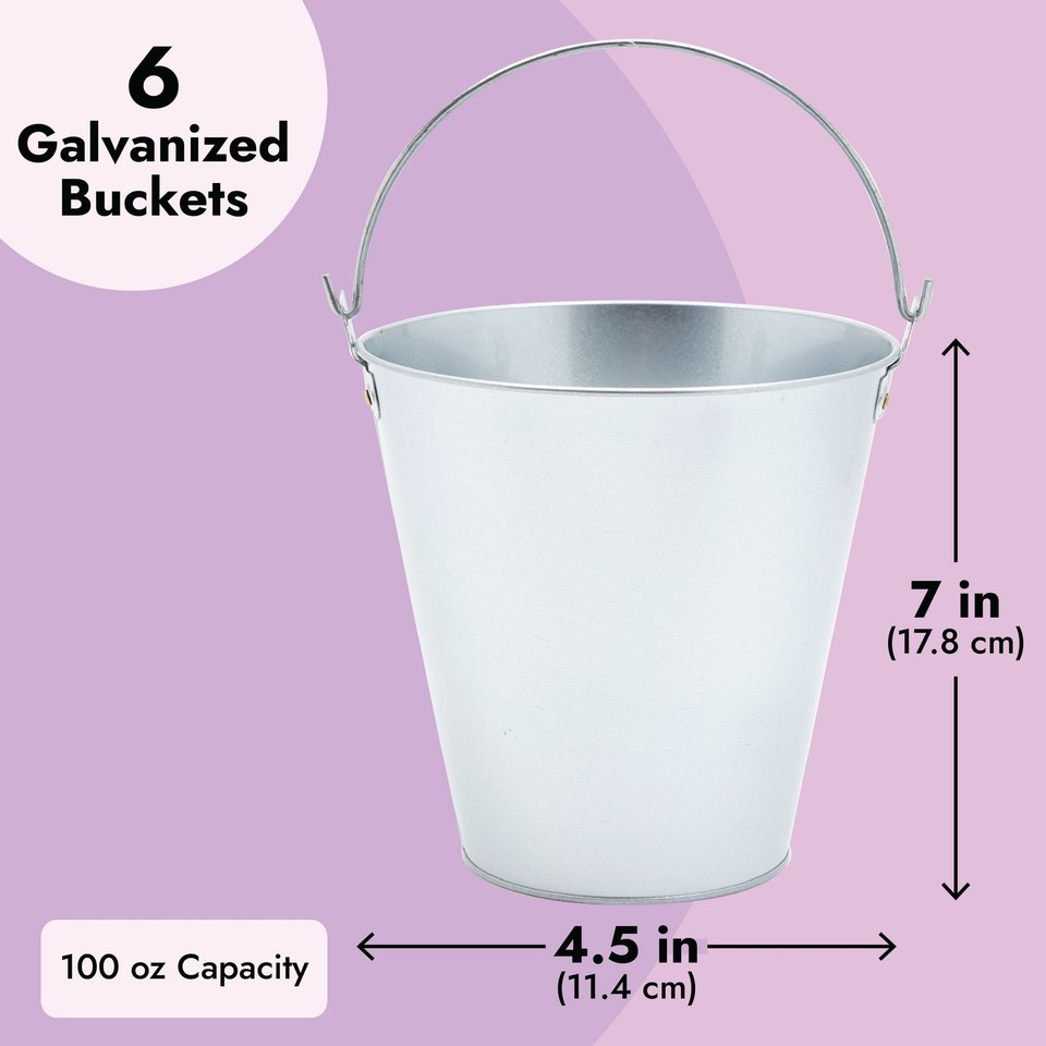 6-Pack Large Galvanized Bucket for Party - Metal Tin Ice Pail for Beer ...