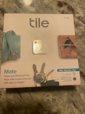 New TILE MATE 4 Pack, Gray, White Bluetooth Tracker, Keys Finder, Item ...