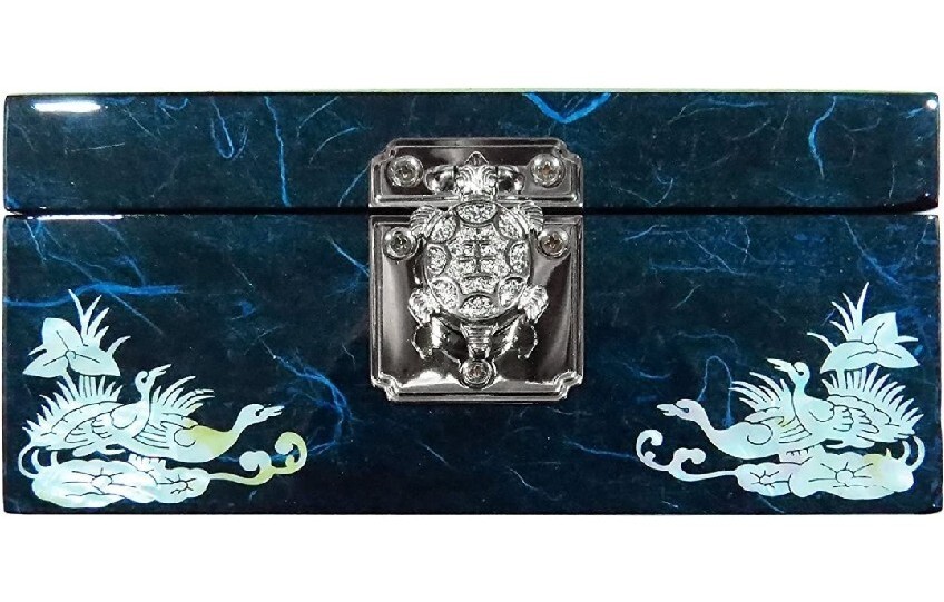 Handmade Mother of Pearl Lacquered Jewelry Box Ring Tray Cranes Blue | eBay