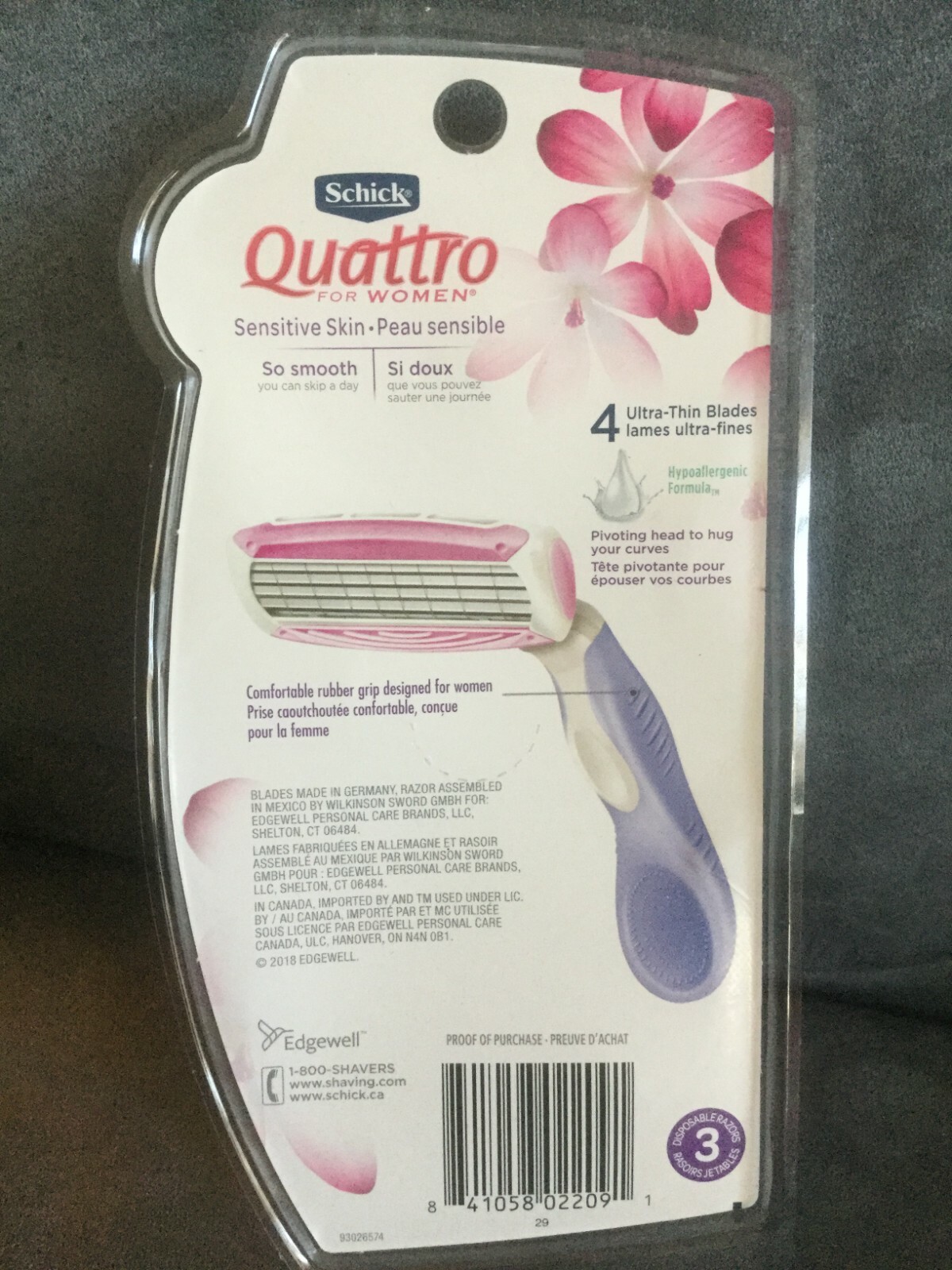 SCHICK QUATTRO 3 PK WOMEN'S SENSITIVE SKIN DISPOSABLE RAZORS (PURPLE ...