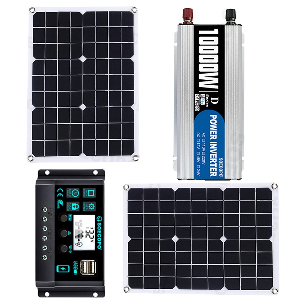 10000W Solar Power Kit 12V-110V/220V + 2pcs Solar Panels + 100A ...