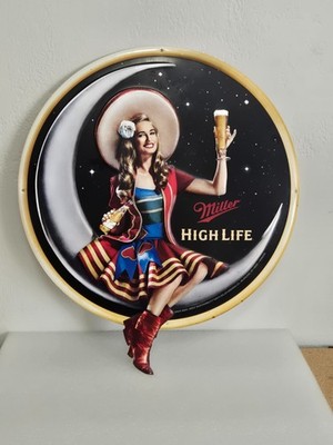 Miller High Life Lady on the Moon Metal Bar Beer Sign 16.5" 3D Leg out ...
