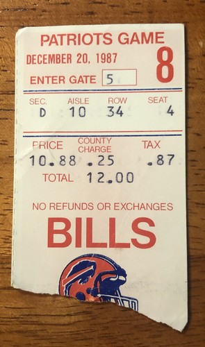 VERY RARE 1987 Buffalo Bills Ticket vs Patriots SEAN MCNANIE ONLY NFL ...