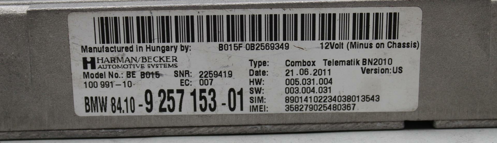 11 12 13 14 15 16 BMW 528I 650I 550I BLUETOOTH TELEMATICS CONTOL UNIT ...