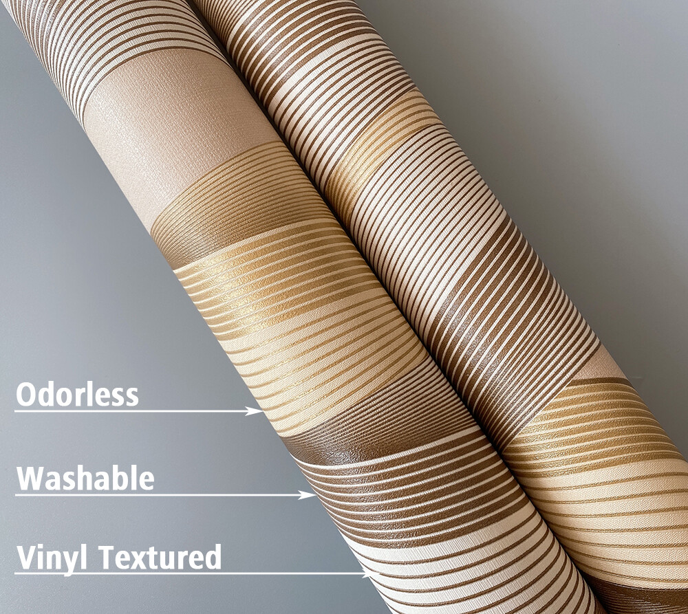 9.5m 3D Wave Stripe Wallpaper Beige Bedroom Living Room Wall Paper ...