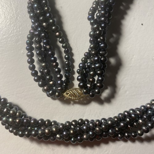 Necklace 5 Strand 14k Gold Peacock Black Cultured 3mm Pearls Unused ...