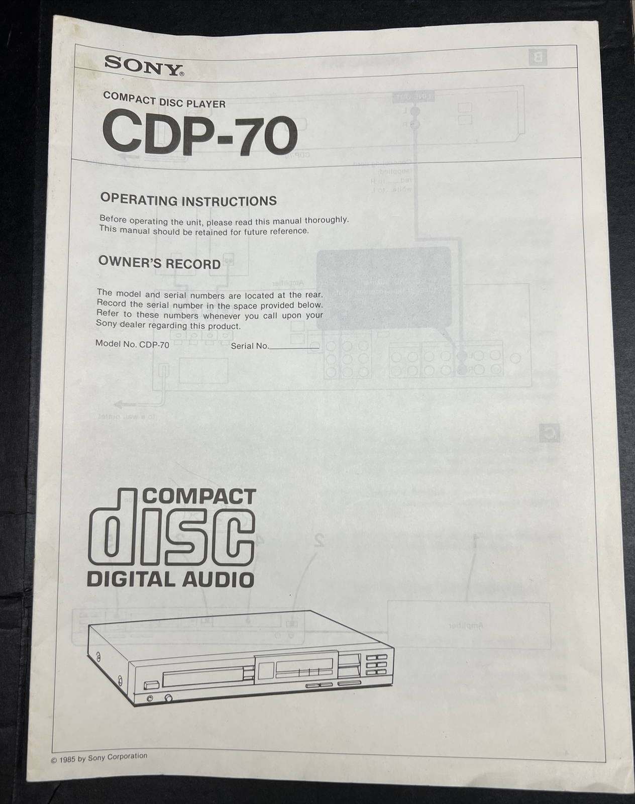 Sony Cdp-70 Home Theater Audio Digital Compact Disc Single Stereo CD ...