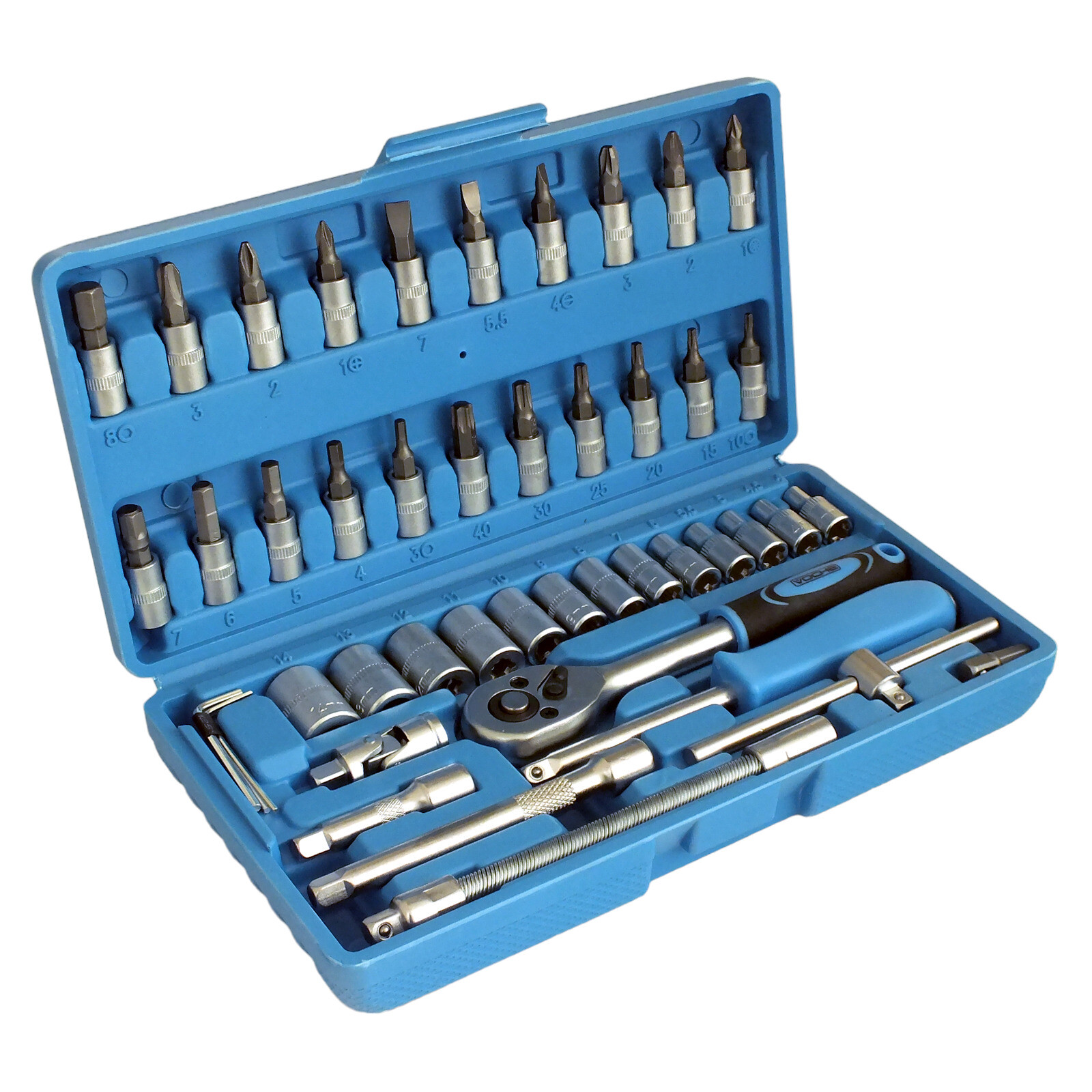 1/4" Drive Sockets Set 46pc CRV Steel Bits Torx Star Pozi Phillips ...