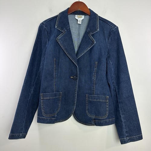 Talbots Stretch Blue Denim One Button Jean Denim Jacket Women’s Size 10 ...