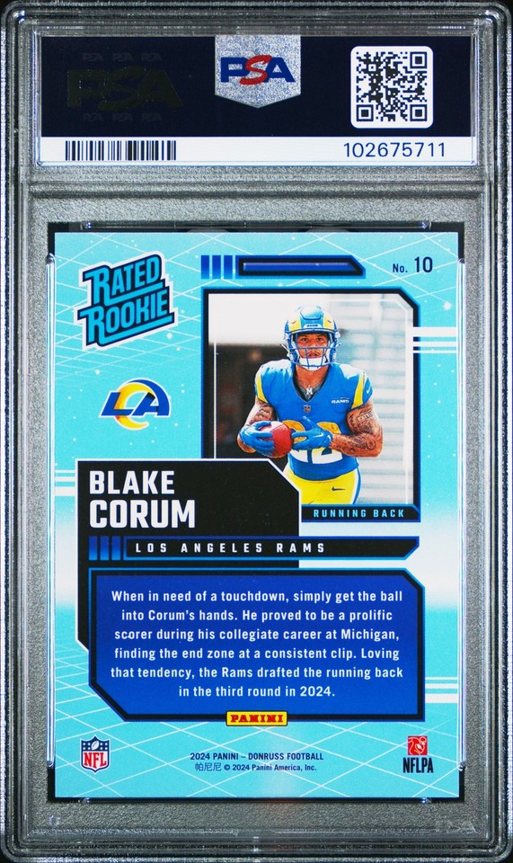2024 PANINI DONRUSS RATED ROOKIES RETRO #10 BLAKE CORUM ROOKIE RC PSA ...