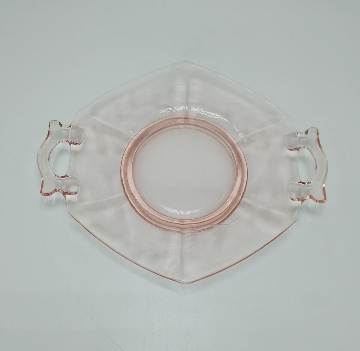Vintage Pink Depression Glass Octagon Serving Plate Double Handled ...