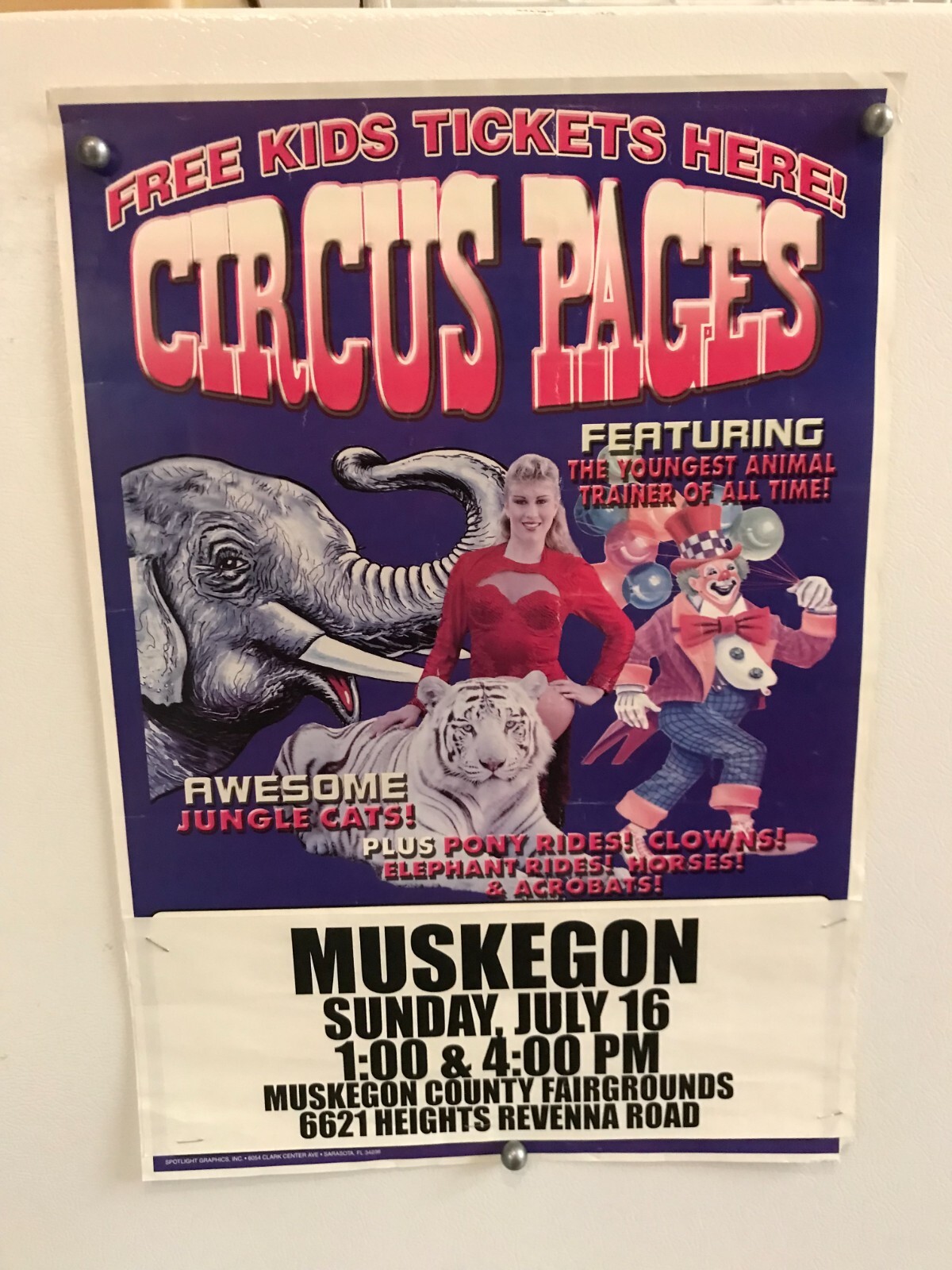 VINTAGE CIRCUS PAGES CIRCUS POSTERS 14"X22" WHITE TIGER/MUSKEGON ...