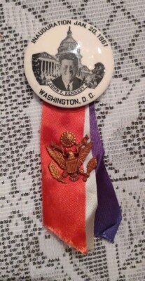 John F. Kennedy JFK 1961 Inauguration 1961 Button W/ Ribbon Campaign ...