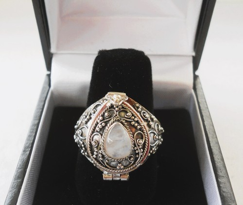 Handmade Sterling Silver Moonstone Tear Drop Poison Ring - Sizes 6-8-9 ...