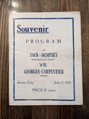 Rare 1921 Jack Dempsey vs Georges Carpentier Boxing Program | eBay