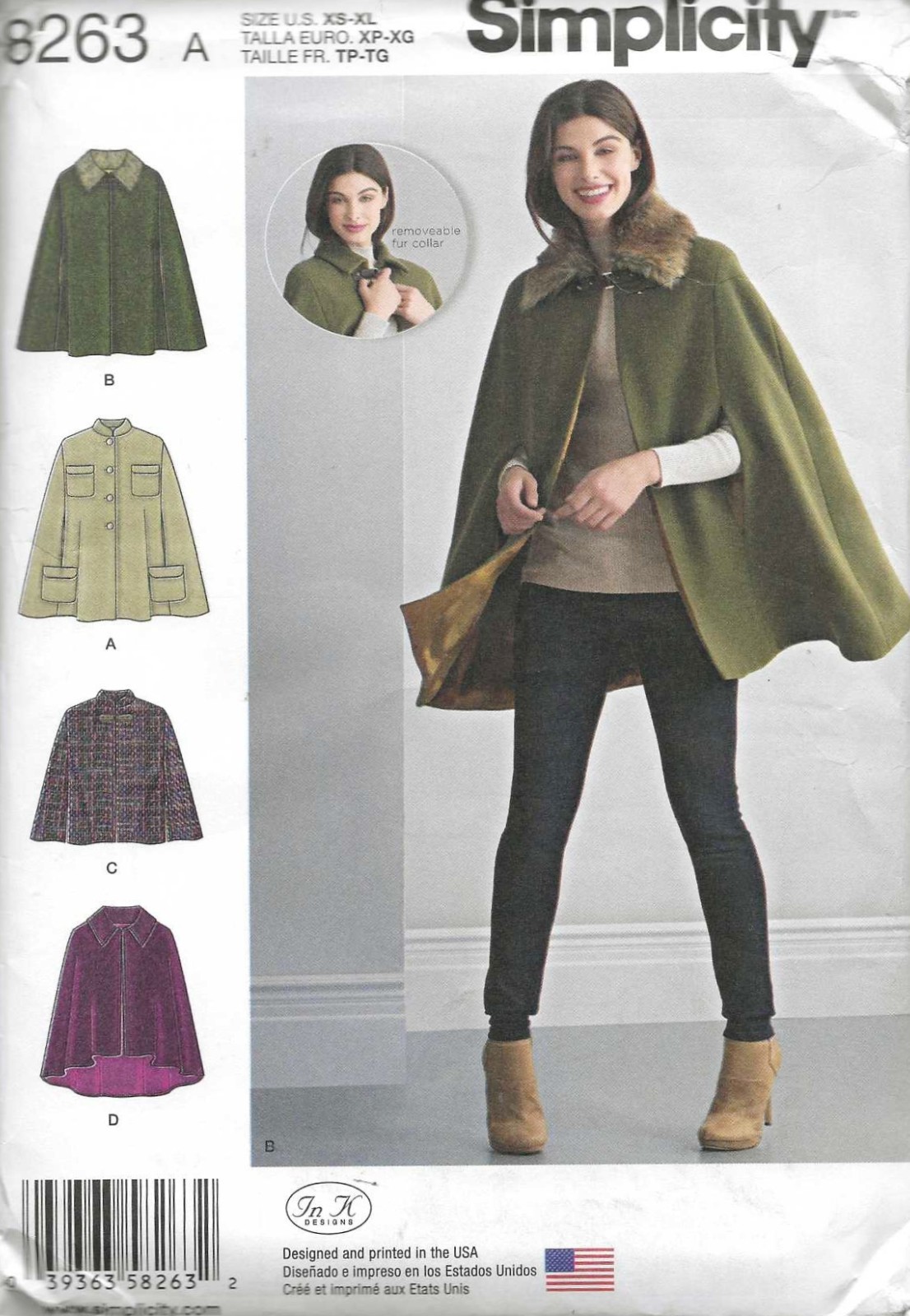 Simplicity Pattern 8263 Capes Capelets Misses Sizes XSM SM Med LG ...