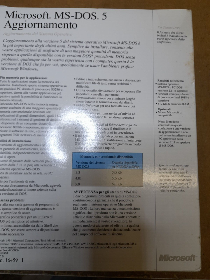 Aggiornamento Sistema Operativo Microsoft MS DOS 5-come nuovo-mai ...