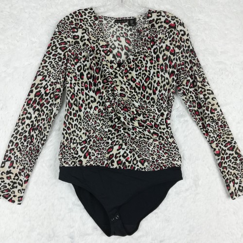 Tahari Womens Top Bodysuit Leopard Print My Perfect Shape Mesh Long ...