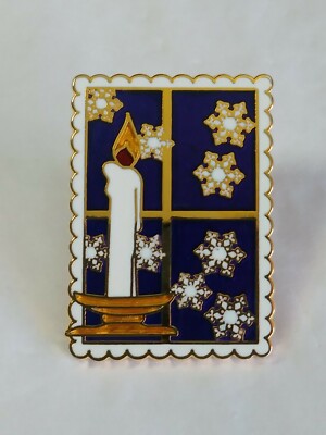 Candle In A Snowy Window Lapel Hat Jacket Pin Vintage Enamel Holiday ...