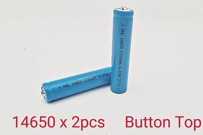 2 x 14650 Rechargeable Batteries Li-ion 3.7V 1100mAh Battery Button Top ...
