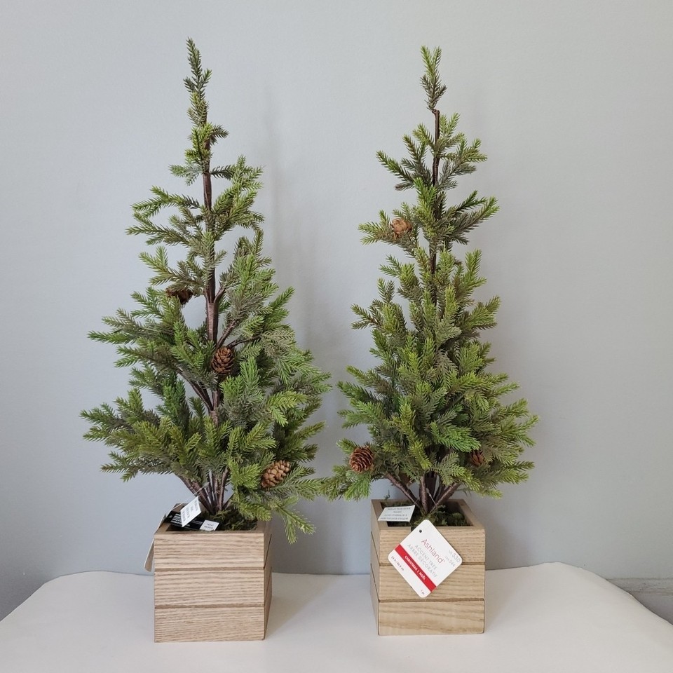 Tabletop Undecorated Set of 2 Green Ashland Christmas Accent Trees w ...