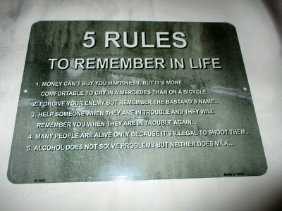 **5 RULES TO REMEMBER IN LIFE Metal Sign #4 - NEW** | eBay