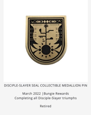 Destiny 2 Retired Bungie Rewards Disciple Slayer Collectible Medallion ...