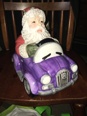 SANTA,S DRIVING A PURPLE CAR COOKIE JAR COOL CUTE LARGE COOKIE JAR HO ...