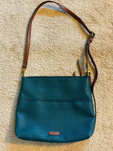 Fossil Fiona Teal Blue Green Key Dot Dash Pattern Crossbody Bag Purse ...