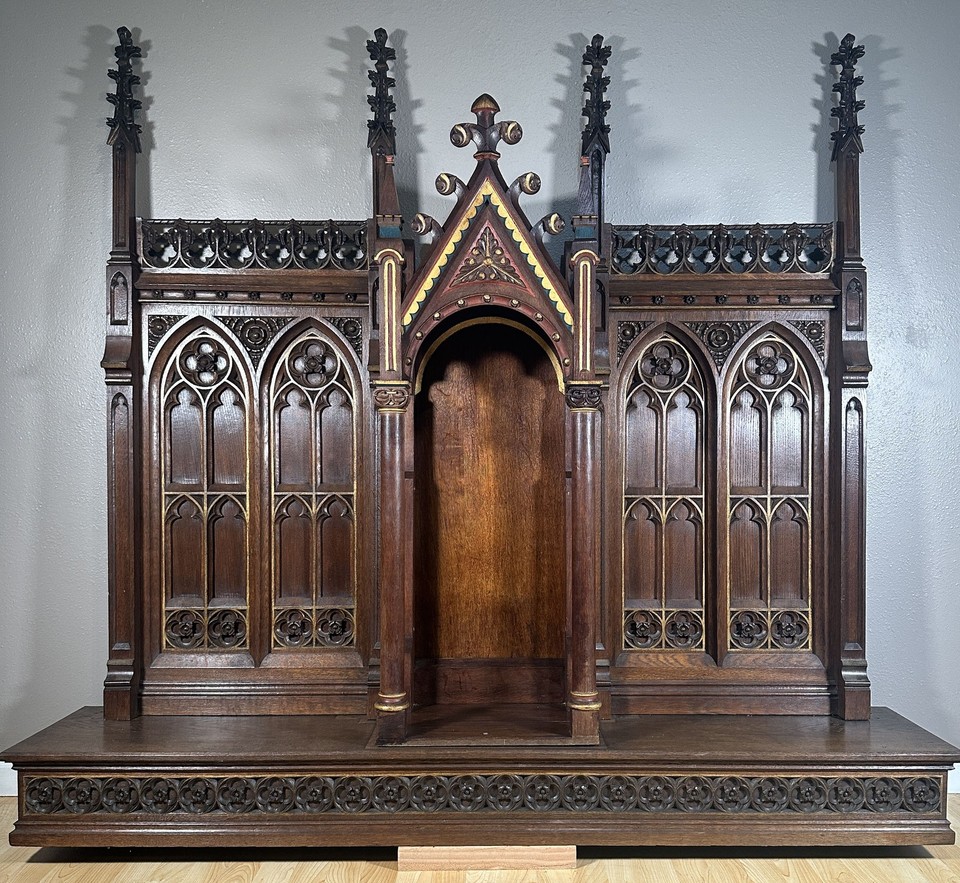 French Antique Oak Wood Gothic Altar Retable/Table Back/Top | eBay