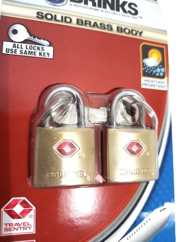 Brinks TSA Solid Brass Travel Padlock, 1/2 inch Shackle, 2 Pack Keyed ...