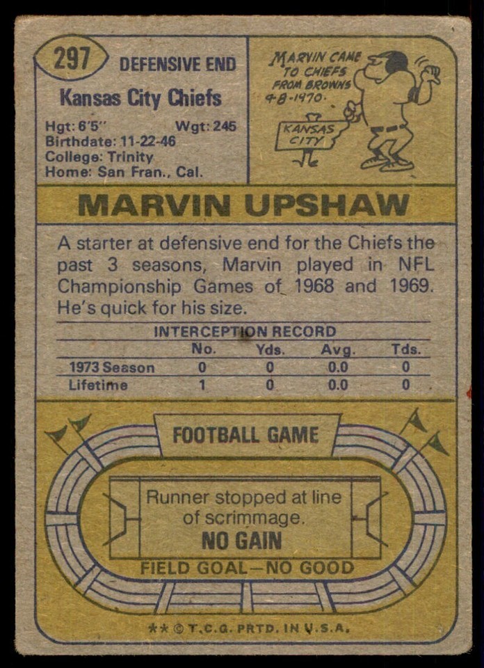 1974 Topps Marvin Upshaw Football Card Kansas City Chiefs #297 | eBay