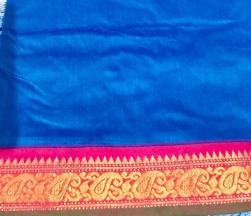 New cotton Blend Saree blue colour with beautiful Jari work on border ...