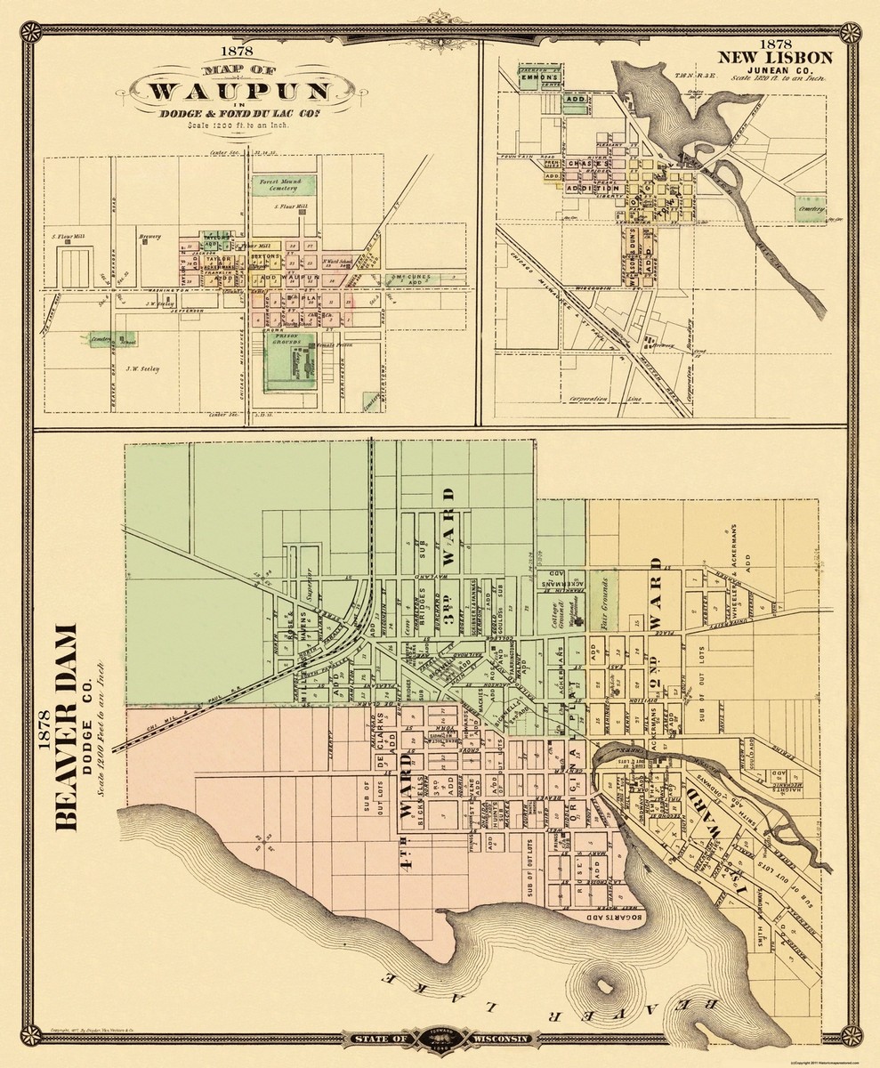 Beaver Dam Diagram Historic City Map Beaver Dam Waupun New Lisbon