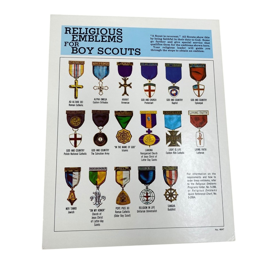 BSA Boy Scout Insignia Badge Posters Set of 8 Hard Cardboard Religious ...