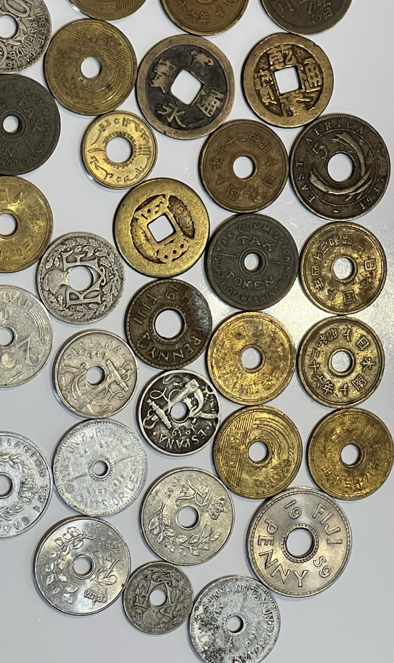 {Lot of 30} Unusual Shaped World Coins with Square and Round Holes | eBay