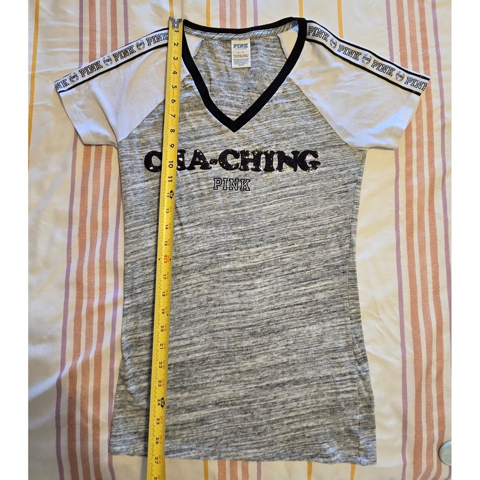 Victoria's Secret PINK "Vegas- Cha Ching" Bling Sequin Vneck Tee Size ...