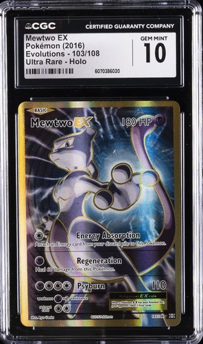 2016 POKEMON EVOLUTIONS ULTRA RARE HOLO #103/108 MEWTWO EX CGC 10 GEM ...