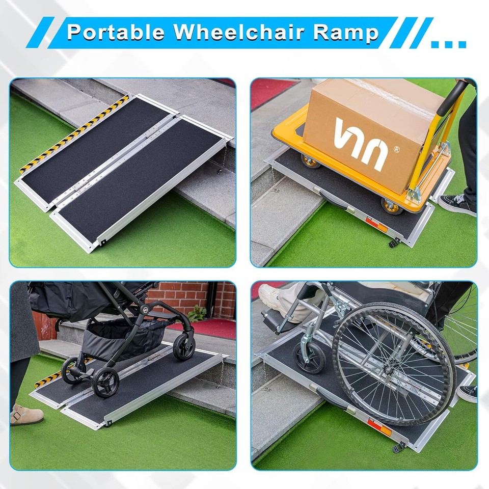 2-10ft Folding Aluminum Wheelchair Ramp Portable Mobility Scooter Non ...
