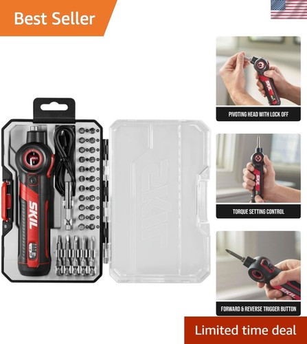 Compact 4V Cordless Screwdriver with 28 Bits & Pivoting Head for Home ...