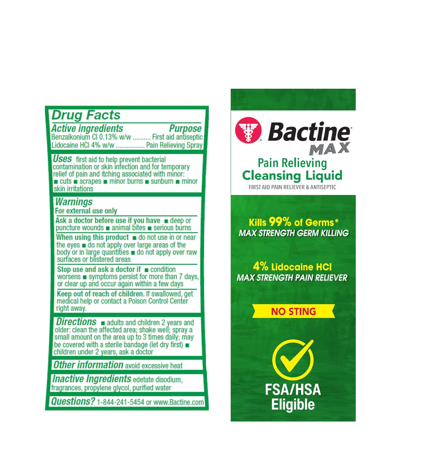 Bactine MAX First Aid Spray - Pain Relief Cleansing Spray with 4% ...