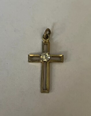 Vintage Gold Tone Cross With Faux Center Diamond | eBay