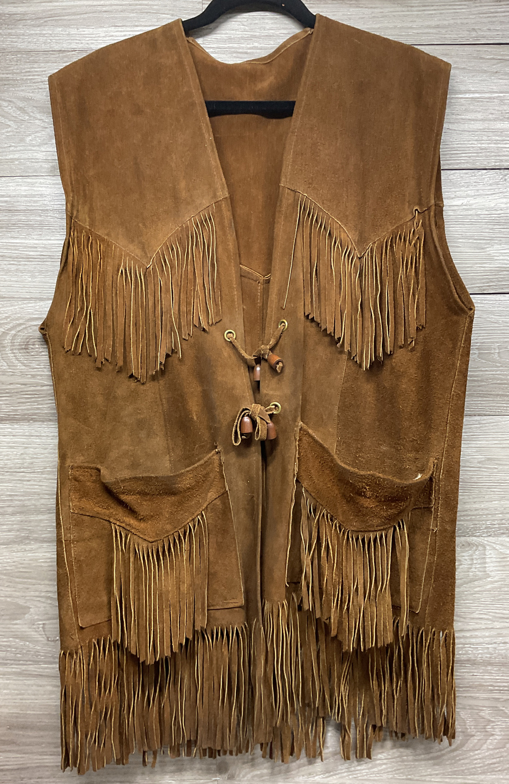 Vintage Pioneer Wear Fringed Vest Brown Suede Long Si… - Gem