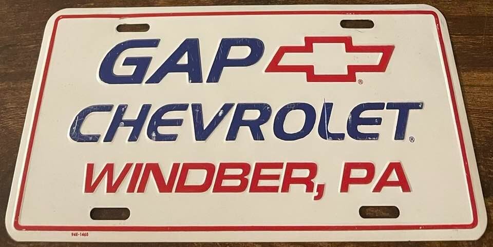 Gap Chevrolet Dealership Booster License Plate Windber Pennsylvania ...