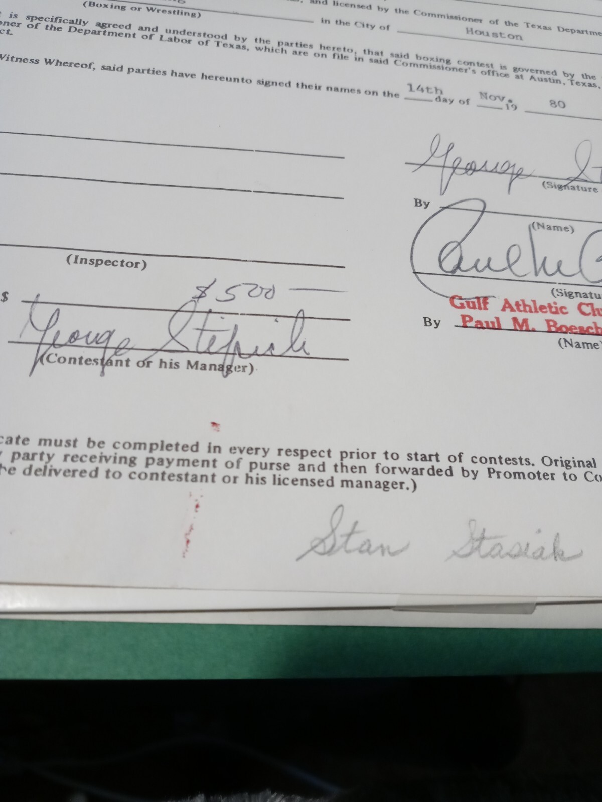 Stan Stasiak Signed Wrestling contract. Super Rare! WWWF, WWF, WWE ...