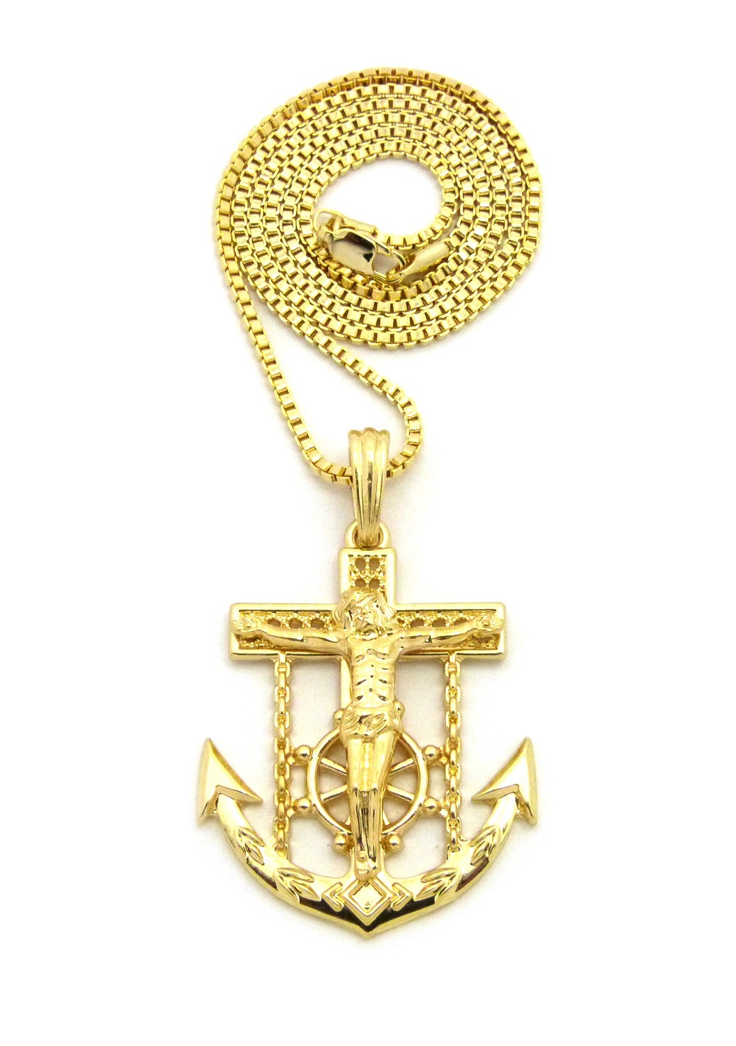 NEW MARINER'S ANCHOR CROSS PENDANT & 24" BOX/ROPE/CUBAN CHAIN NECKLACE ...