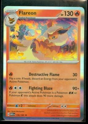 Pokemon FLAREON 136/165 - Pokemon 151 - RARE HOLO - - MINT | eBay