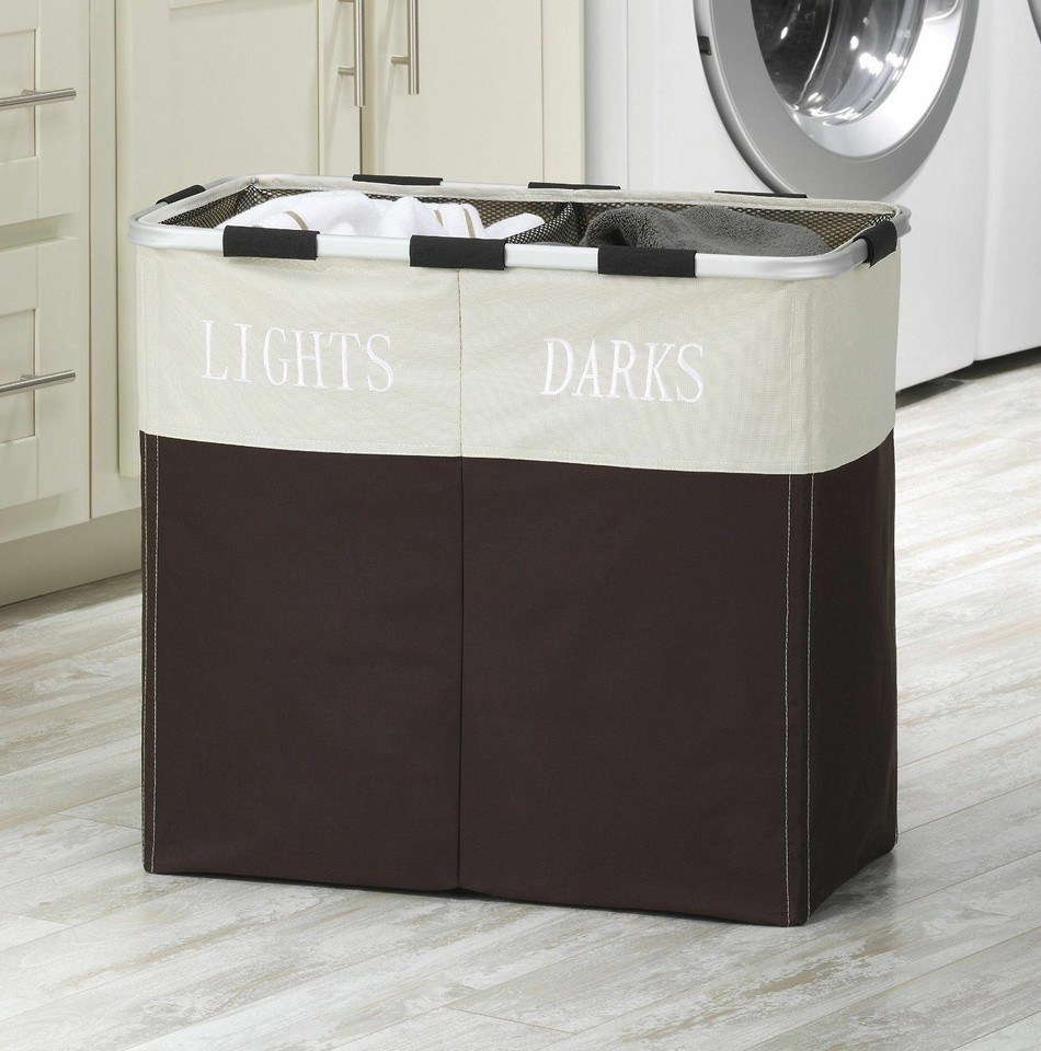 Lights Darks Laundry Hamper 2 Bin Clothes Sorter Foldable Washing ...