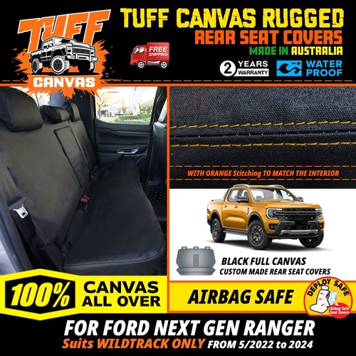 REAR TUFF Canvas Rugged Seat Covers RANGER NEXT GEN WILDTRACK w/ Orange ...